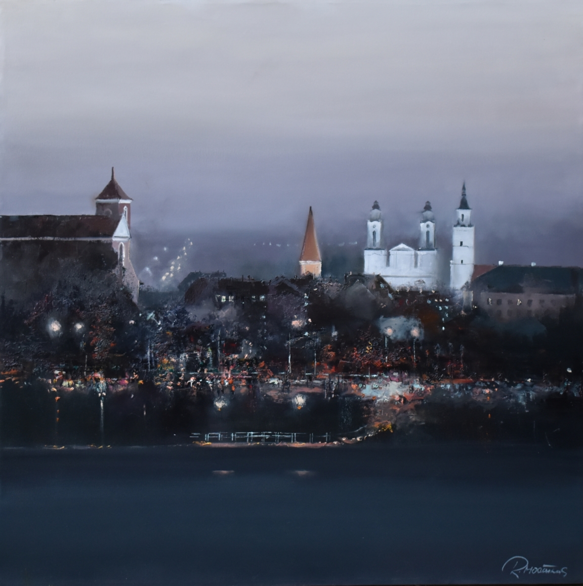 Kaunas nemiega, 2022, drobė, aliejus, 90x90 cm | Kauno langas
